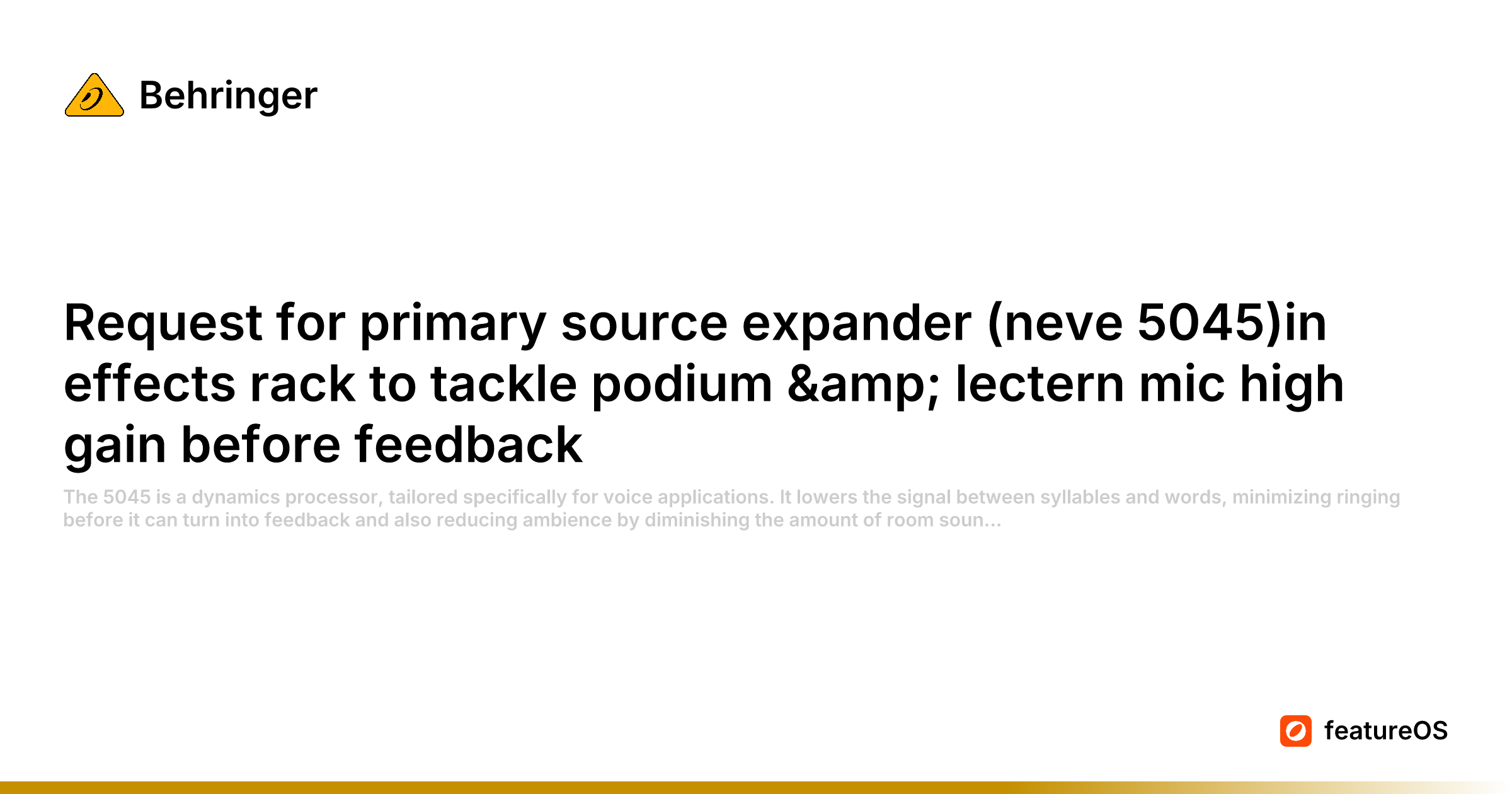 Request for primary source expander (neve 5045)in effects rack to tackle podium & lectern mic ...