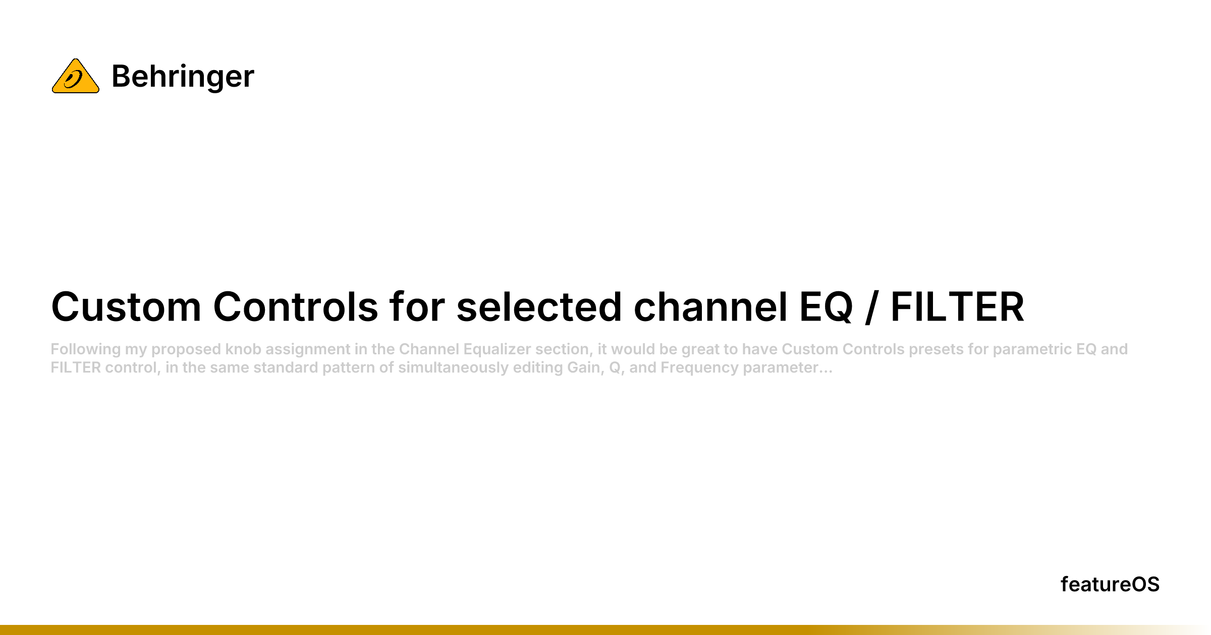 Custom Controls for selected channel EQ / FILTER | Behringer Custom Controls for selected channel EQ / FILTER | Behringer