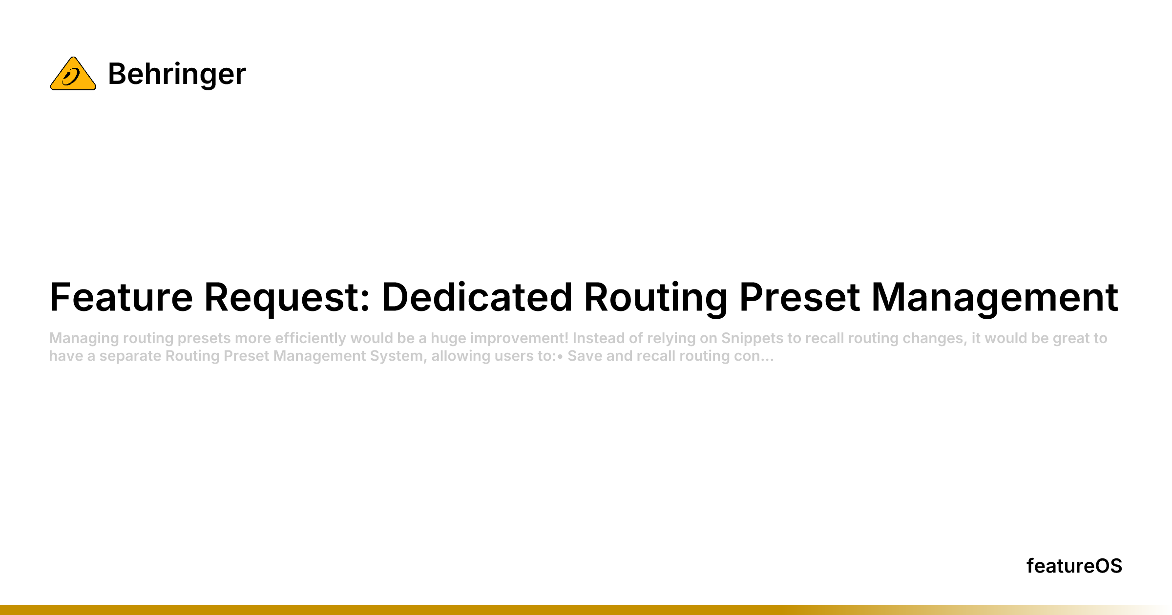 Feature Request: Dedicated Routing Preset Management | Behringer Feature Request: Dedicated Routing Preset Management | Behringer